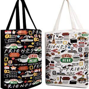 Abctec Friends TV Show Merchandise Tote Bags 2 Pack Large Reusable Grocery Cotton Shoulder Bag Handbag Craft Canvas Bag Friendship Gifts for Friends Fan/Women/Men /Birthday/Christmas Gifts Ideas