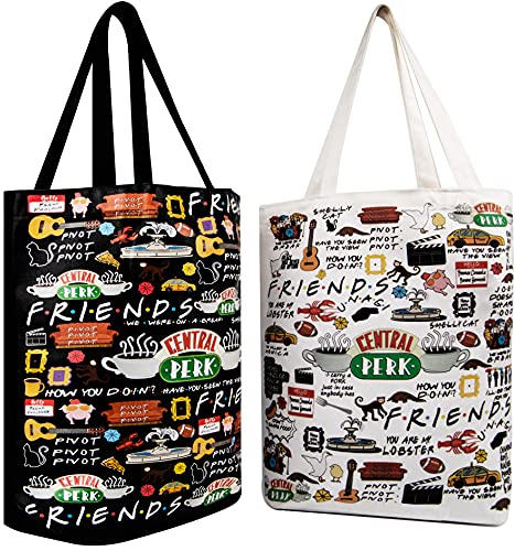 Abctec Friends TV Show Merchandise Tote Bags 2 Pack Large Reusable Grocery Cotton Shoulder Bag Handbag Craft Canvas Bag Friendship Gifts for Friends Fan/Women/Men /Birthday/Christmas Gifts Ideas