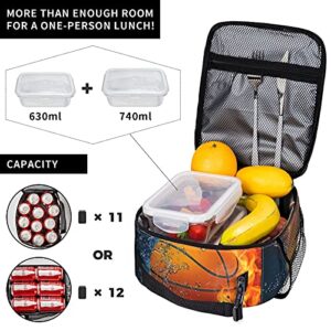 Fire and Water Basketball Lunch Bag Insulated Lunch Box Cooler Tote with Shoulder Strap for Boys Girls Women Men