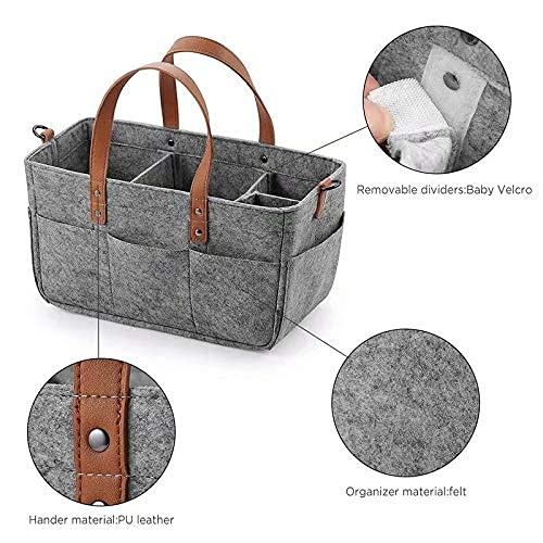 Baby Diaper Caddy Organizer - Baby Shower Basket Portable Nursery Storage Bin Car Storage Basket for Toys (Dark gray)