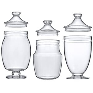 Amazing Abby - Keep - Acrylic Apothecary Jars (3-Piece Set), Plastic Jars with Lids, Bathroom Canisters, Vanity Organizers, Candy Buffet, Wedding Display, BPA-Free and Shatter-Proof