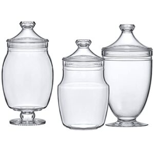 Amazing Abby - Keep - Acrylic Apothecary Jars (3-Piece Set), Plastic Jars with Lids, Bathroom Canisters, Vanity Organizers, Candy Buffet, Wedding Display, BPA-Free and Shatter-Proof