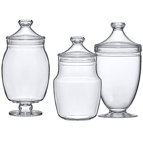 Amazing Abby - Keep - Acrylic Apothecary Jars (3-Piece Set), Plastic Jars with Lids, Bathroom Canisters, Vanity Organizers, Candy Buffet, Wedding Display, BPA-Free and Shatter-Proof