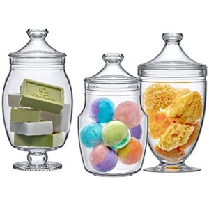 Amazing Abby - Keep - Acrylic Apothecary Jars (3-Piece Set), Plastic Jars with Lids, Bathroom Canisters, Vanity Organizers, Candy Buffet, Wedding Display, BPA-Free and Shatter-Proof