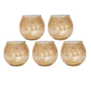 Crackle Glass Romantic Cafe Restaurant Decorative Halloween Candle Holder Votive Lighting Tea Light Candle Holder Set of 5 Pcs