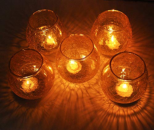 Crackle Glass Romantic Cafe Restaurant Decorative Halloween Candle Holder Votive Lighting Tea Light Candle Holder Set of 5 Pcs