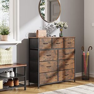 WLIVE 9 Drawer Dresser and 10 Drawer Tall Chest Organizer Set, Fabric Storage Tower for Bedroom, Nursery, Entryway, Closets, Charcoal Gray