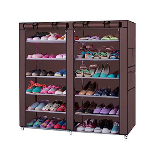 Ochine Shoe Rack Double Row Storage Organizer 6 Tier Nonwoven Fabric Cover Shoe Rack Cabinet Portable 36 Pairs Stackable Shoes Shelf Stand for Closet, Living Room, Bedroom, Hallway