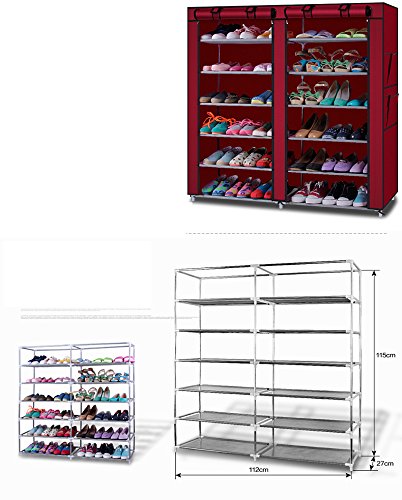 Ochine Shoe Rack Double Row Storage Organizer 6 Tier Nonwoven Fabric Cover Shoe Rack Cabinet Portable 36 Pairs Stackable Shoes Shelf Stand for Closet, Living Room, Bedroom, Hallway