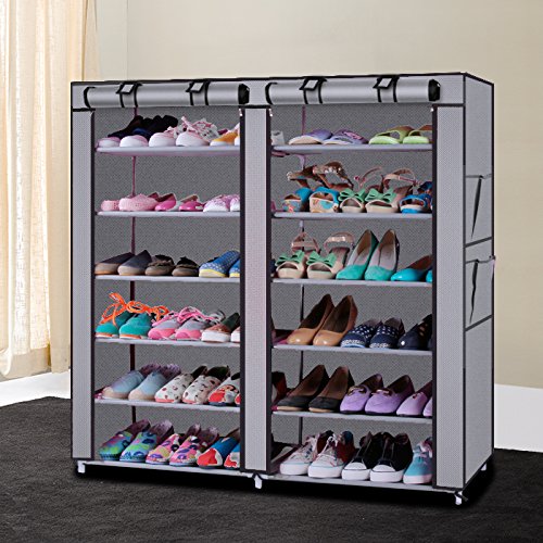 Ochine Shoe Rack Double Row Storage Organizer 6 Tier Nonwoven Fabric Cover Shoe Rack Cabinet Portable 36 Pairs Stackable Shoes Shelf Stand for Closet, Living Room, Bedroom, Hallway