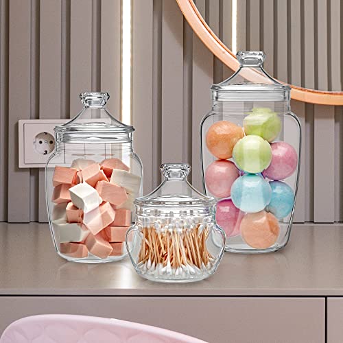 Amazing Abby - Embrace - Acrylic Bathroom Canisters (3-Piece Set), Plastic Apothecary Jars for Vanity, BPA-Free and Shatter-Proof, Great for Cotton Balls, Bath Sponges, Shower Balls, and More