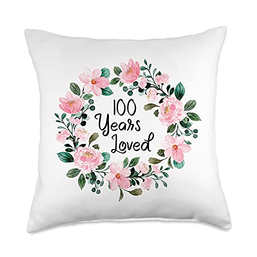 Mom Grandma 100th Birthday Gift Apparel Loved Men Women 100 Years Old Cool 100th Birthday Throw Pillow, 18x18, Multicolor