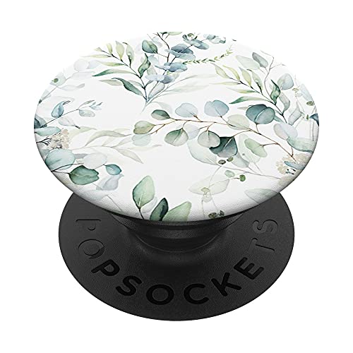 Eucalyptus navy blossom watercolor floral branches leaves PopSockets Swappable PopGrip