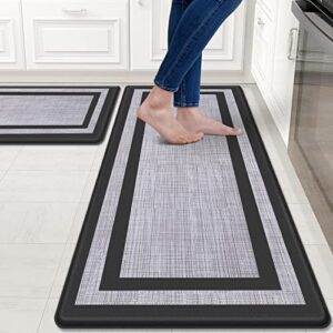 mattitude kitchen mat [2 pcs] cushioned anti-fatigue kitchen rugs non-skid waterproof kitchen mats and rugs ergonomic comfort standing mat for kitchen, floor, office, sink, laundry, black and gray