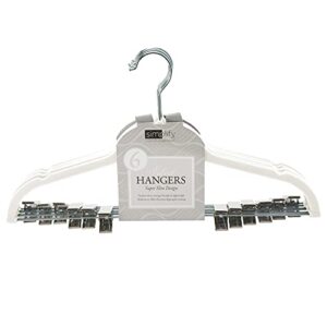 simplify 6 pack velvet hangers with clips | skirt and pants | slim space saving | closet organization | non-slip | prevent creases | swivel neck | durable | white