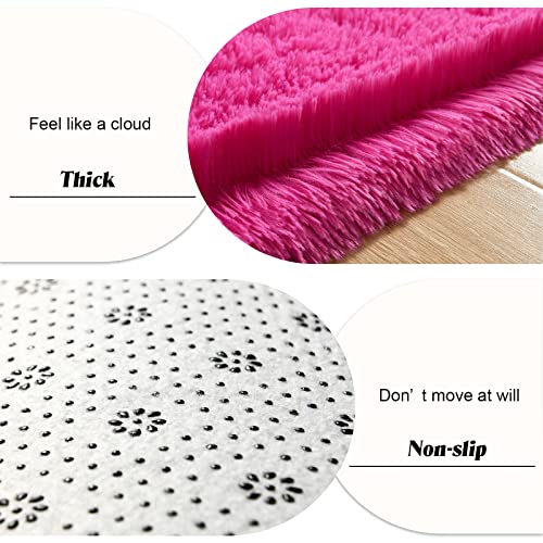 Rtizon Super Soft Fluffy Bedroom Rug, 5.3x7.6 Feet Shag Rug with Non-Slip Bottom for Bedside Living Room Dorm Nursery, Fuzzy Furry Shaggy Area Rug for Indoor Kids Baby Home Decor, Hot Pink