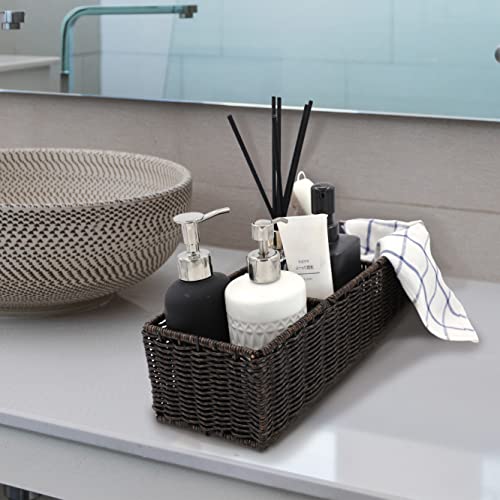 myHomeBody Wicker Basket With 3 Compartments | Woven Baskets for Organizing | Storage Basket, Toilet Tank Basket | Bathroom Counter Organizer, Bedroom Organization | Rustic Brown, 1pc