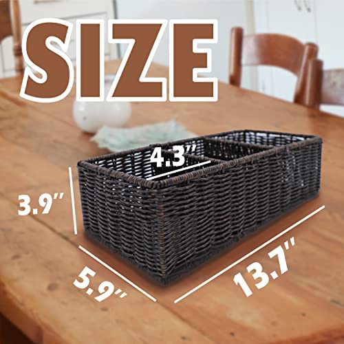 myHomeBody Wicker Basket With 3 Compartments | Woven Baskets for Organizing | Storage Basket, Toilet Tank Basket | Bathroom Counter Organizer, Bedroom Organization | Rustic Brown, 1pc