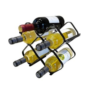 wine racks 6 bottles wine bottle holder, countertop or wall mounted for wine storage, hanging wine storage shelf, black metal wine rack bottles holder organizer for bar, kitchen, cabinet, pantry