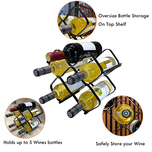 Wine Racks 6 Bottles Wine Bottle Holder, Countertop or Wall Mounted for Wine Storage, Hanging Wine Storage Shelf, Black Metal Wine Rack Bottles Holder Organizer for Bar, Kitchen, Cabinet, Pantry