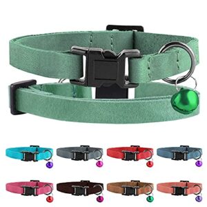 murom breakaway cat collar leather soft adjustable pet kitten collars with bell pink brown blue green red (green)