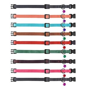 Murom Breakaway Cat Collar Leather Soft Adjustable Pet Kitten Collars with Bell Pink Brown Blue Green Red (Green)