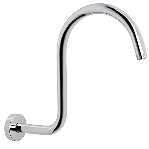 NearMoon High Rise S Shape Shower Extension Arm, Shower Head Extender Shower Arm with Flange, Standard 1/2" Connection- Bathroom Accessory, 13 Inch (Chrome Finish)