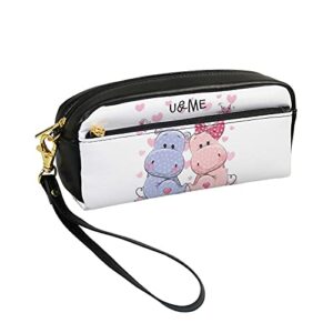 cute cartoon kawaii 2 animal hippos and hearts pencil case for kids pencil bags with zipper tote small makeup bag for women for girls kids boys adults teen.