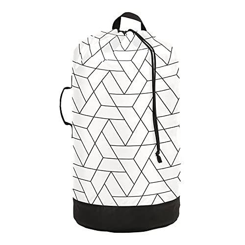 Geometric Pattern Backpack Laundry Bag for College Dorm, Laundry Backpack Waterproof Durable with Shoulder Straps, Nylon Laundry Hamper Bag for Travel Laundromat Apartment