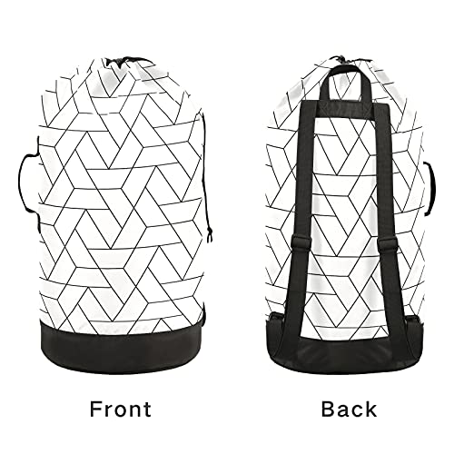 Geometric Pattern Backpack Laundry Bag for College Dorm, Laundry Backpack Waterproof Durable with Shoulder Straps, Nylon Laundry Hamper Bag for Travel Laundromat Apartment