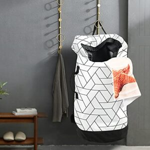 Geometric Pattern Backpack Laundry Bag for College Dorm, Laundry Backpack Waterproof Durable with Shoulder Straps, Nylon Laundry Hamper Bag for Travel Laundromat Apartment