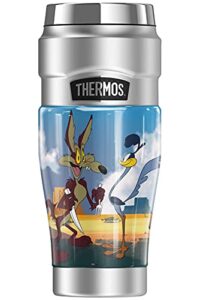 thermos looney tunes road runner and wile e. coyote stainless king stainless steel travel tumbler, vacuum insulated & double wall, 16oz