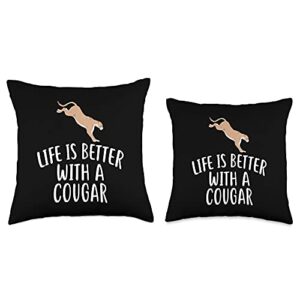 COUGAR Designs By ShirtZilla Life is Better T-Shirt Funny Cougars Throw Pillow, 16x16, Multicolor