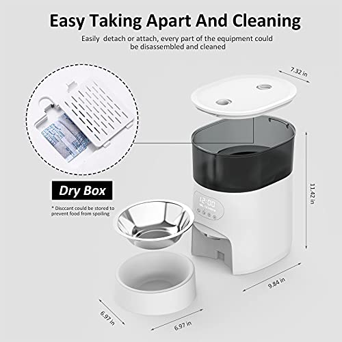 GHG Automatic Cat Feeder, 4L Auto Pet Food Dispenser with Stainless Steel Bowl, Desiccant Bag, Programmable Portion Timed Control 1-6 Meals Per Day, 10s Voice Recorder for Small Medium Cats and Dogs