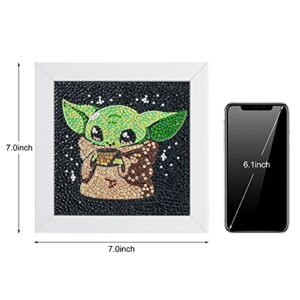 5D Diamond Painting Kit for Kids with Wooden Frame Easy Small Anime Diamond Painting Full Drill Diamond Art Gem Painting for Beginners 7X7 inch (Baby Yoda)