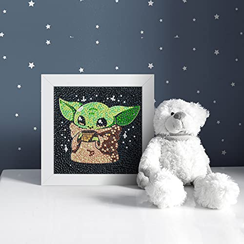 5D Diamond Painting Kit for Kids with Wooden Frame Easy Small Anime Diamond Painting Full Drill Diamond Art Gem Painting for Beginners 7X7 inch (Baby Yoda)