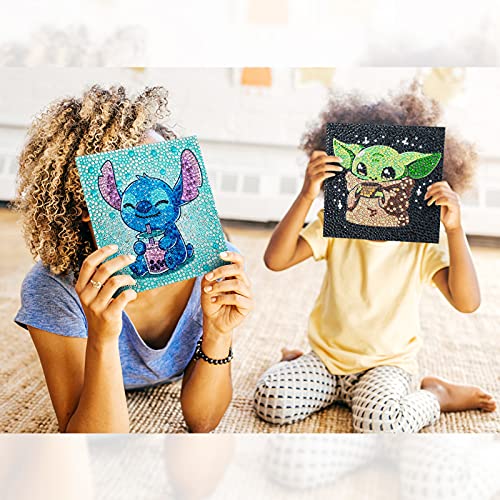 5D Diamond Painting Kit for Kids with Wooden Frame Easy Small Anime Diamond Painting Full Drill Diamond Art Gem Painting for Beginners 7X7 inch (Baby Yoda)