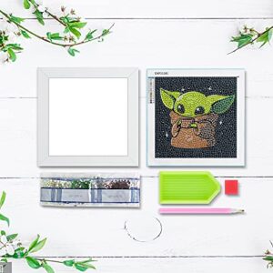 5D Diamond Painting Kit for Kids with Wooden Frame Easy Small Anime Diamond Painting Full Drill Diamond Art Gem Painting for Beginners 7X7 inch (Baby Yoda)