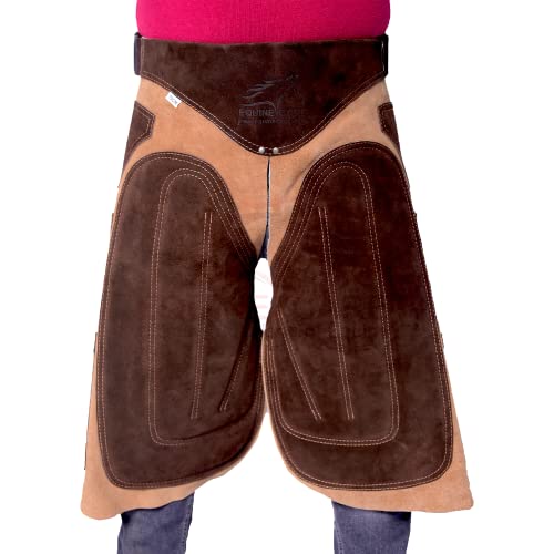 Equine Care Farrier Chaps 4 Knife Pockets & Nail Magnet Cow Hide Suede Leather Horse Shoeing Apron (27 Inch-70 CM)