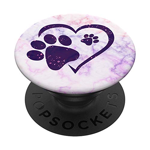 Purple Paw Print Heart Cat Paws Dog Pet Owner For Girls PopSockets Swappable PopGrip