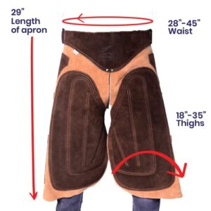 Equine Care Farrier Chaps 4 Knife Pockets & Nail Magnet Cow Hide Suede Leather Horse Shoeing Apron (29 Inch-75 CM)