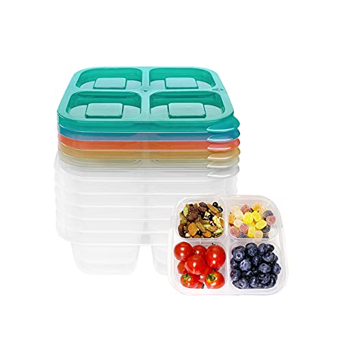 Finorder 6 Pack 4-Compartment Reusable Food Containers for School,Office and Picnic,Portable Snack Box,Meal Prep Containers,Set of 6 (Dark Color Set)