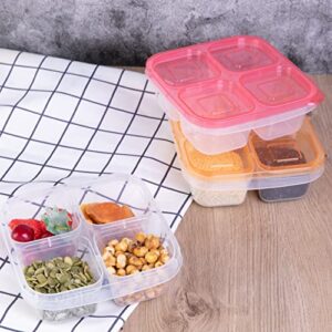 Finorder 6 Pack 4-Compartment Reusable Food Containers for School,Office and Picnic,Portable Snack Box,Meal Prep Containers,Set of 6 (Dark Color Set)