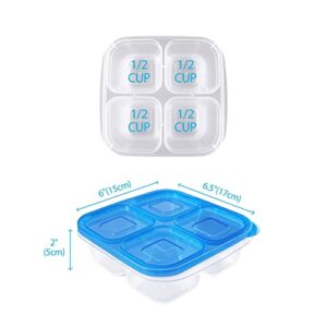 Finorder 6 Pack 4-Compartment Reusable Food Containers for School,Office and Picnic,Portable Snack Box,Meal Prep Containers,Set of 6 (Dark Color Set)