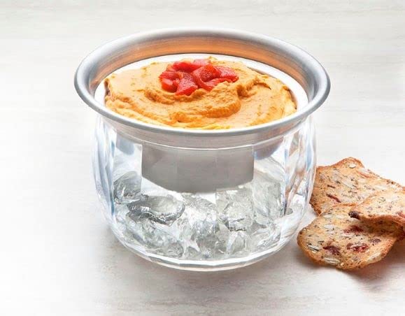 RUAFOX Dip Bowl On Ice- Chip and Dip Serving Set with Lid and Serving Spoon- Stainless Steel Chilled Serving Dish and 22 oz. Acrylic Ice Bowl - Perfect for Shrimp, Guacamole, Dips