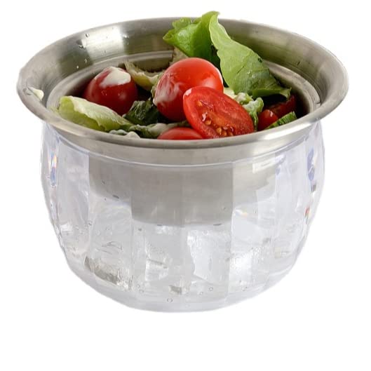 RUAFOX Dip Bowl On Ice- Chip and Dip Serving Set with Lid and Serving Spoon- Stainless Steel Chilled Serving Dish and 22 oz. Acrylic Ice Bowl - Perfect for Shrimp, Guacamole, Dips