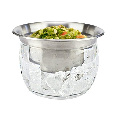 RUAFOX Dip Bowl On Ice- Chip and Dip Serving Set with Lid and Serving Spoon- Stainless Steel Chilled Serving Dish and 22 oz. Acrylic Ice Bowl - Perfect for Shrimp, Guacamole, Dips