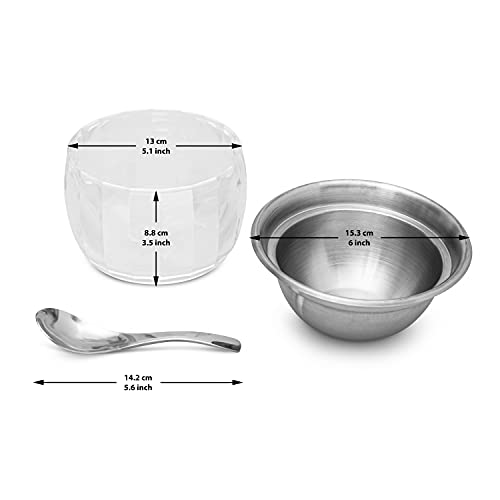 RUAFOX Dip Bowl On Ice- Chip and Dip Serving Set with Lid and Serving Spoon- Stainless Steel Chilled Serving Dish and 22 oz. Acrylic Ice Bowl - Perfect for Shrimp, Guacamole, Dips