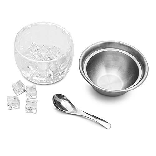 RUAFOX Dip Bowl On Ice- Chip and Dip Serving Set with Lid and Serving Spoon- Stainless Steel Chilled Serving Dish and 22 oz. Acrylic Ice Bowl - Perfect for Shrimp, Guacamole, Dips