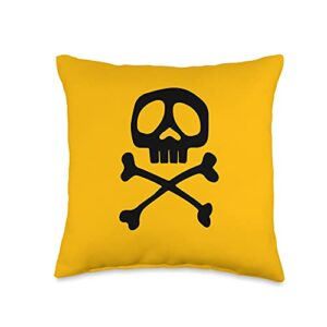 retro vintage cute pirate skull halloween design cute pirate skull with two bones retro vintage throw pillow, 16x16, multicolor